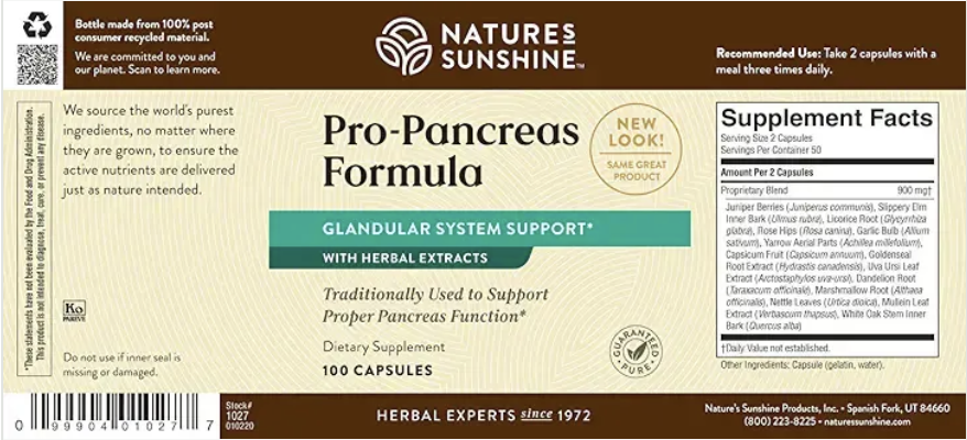 Nature's Sunshine Pro-Pancreas - 100 Capsules - Zeigler's Natural Health